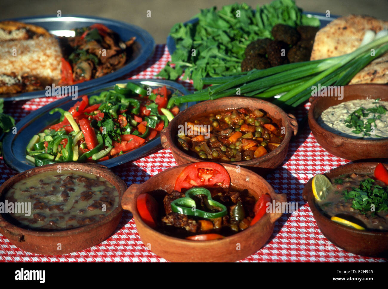 Table with assortment of traditional Egyptian foods Stock Photo - Alamy