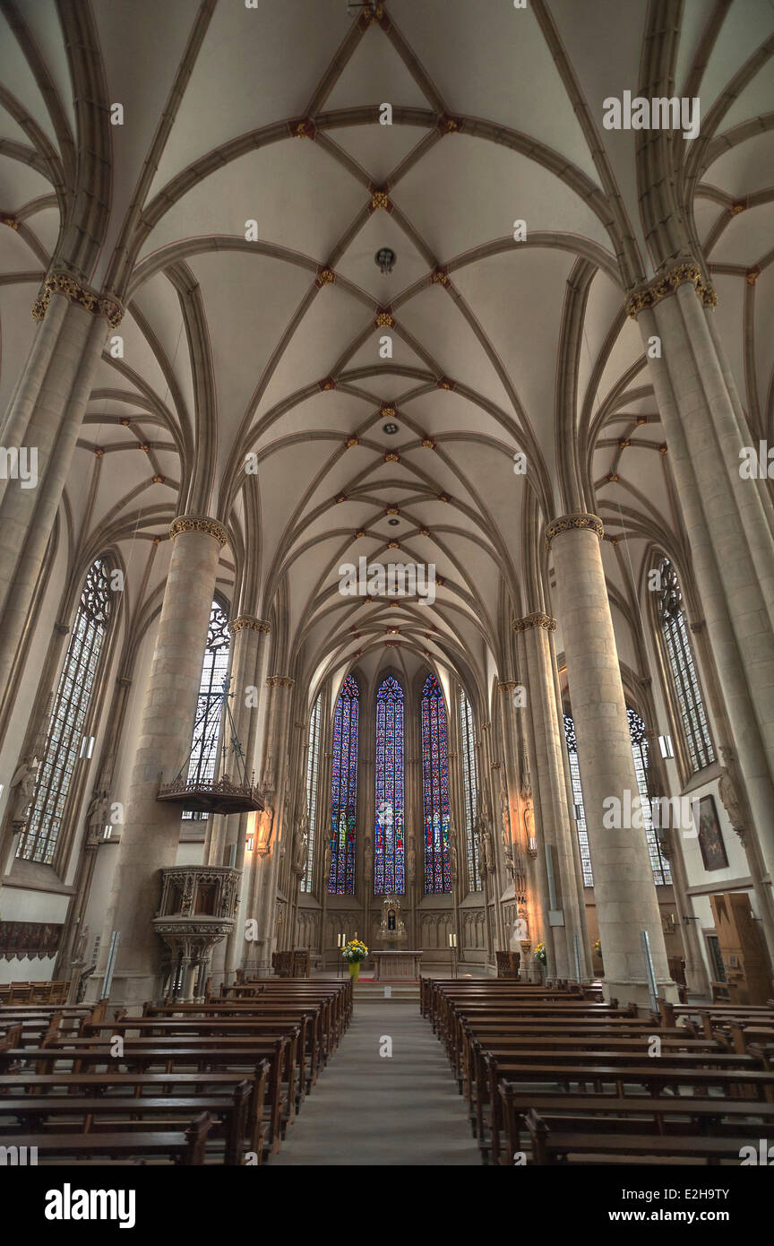Ceiling vault with altar, late Gothic hall church of the 14th and 15th ...