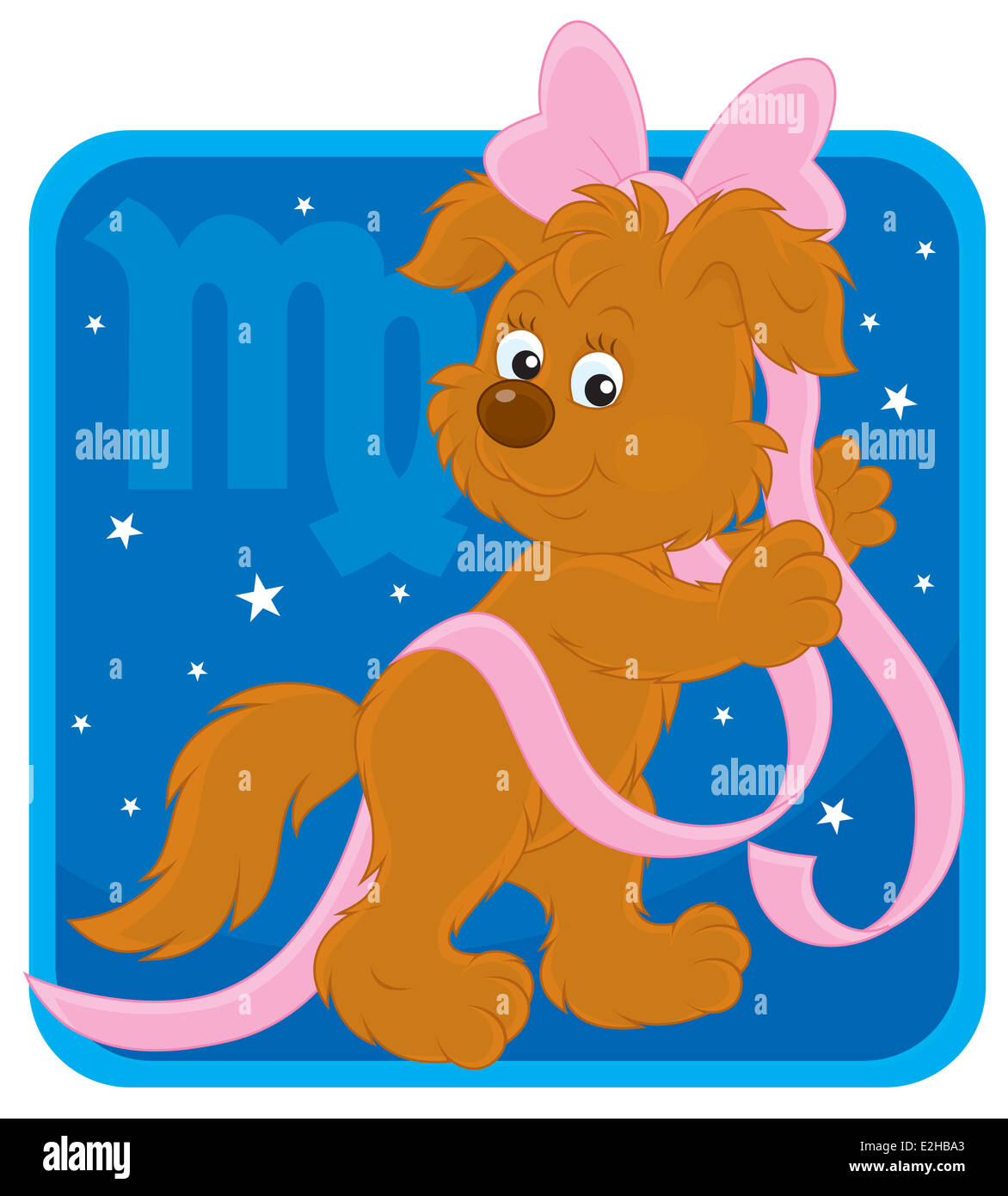Zodiac sign of Virgo as a funny pup with a pink bow and ribbon Stock ...