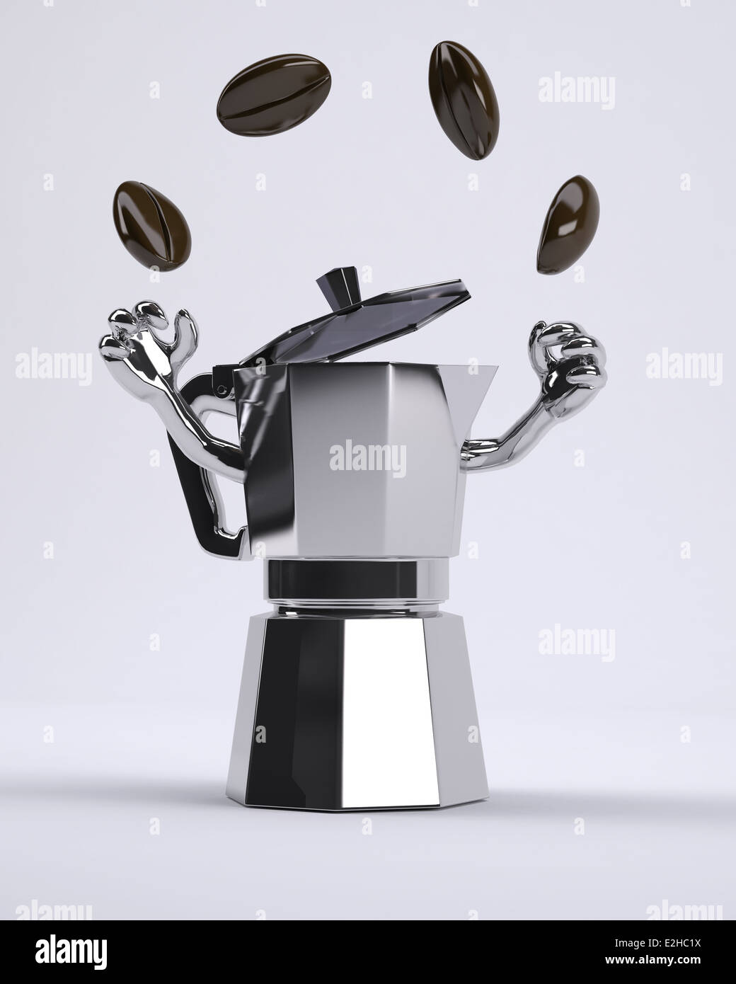 coffee pot with arms and legs that juggles with coffee beans Stock ...