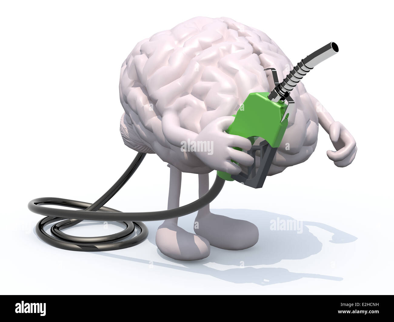 human brain with arms, legs and fuel pump in hand, 3d illustration ...