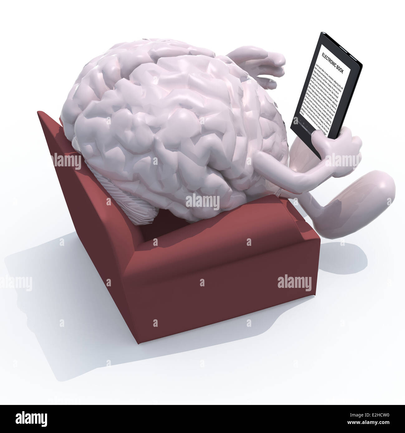human brain organ reading a electronic book from the couch, 3d ...