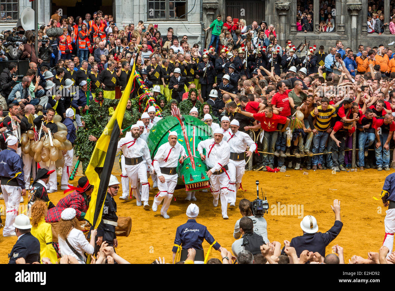 "Doudou" festival in Mons, Belgium. "Lumeçon" battle of the holy St ...