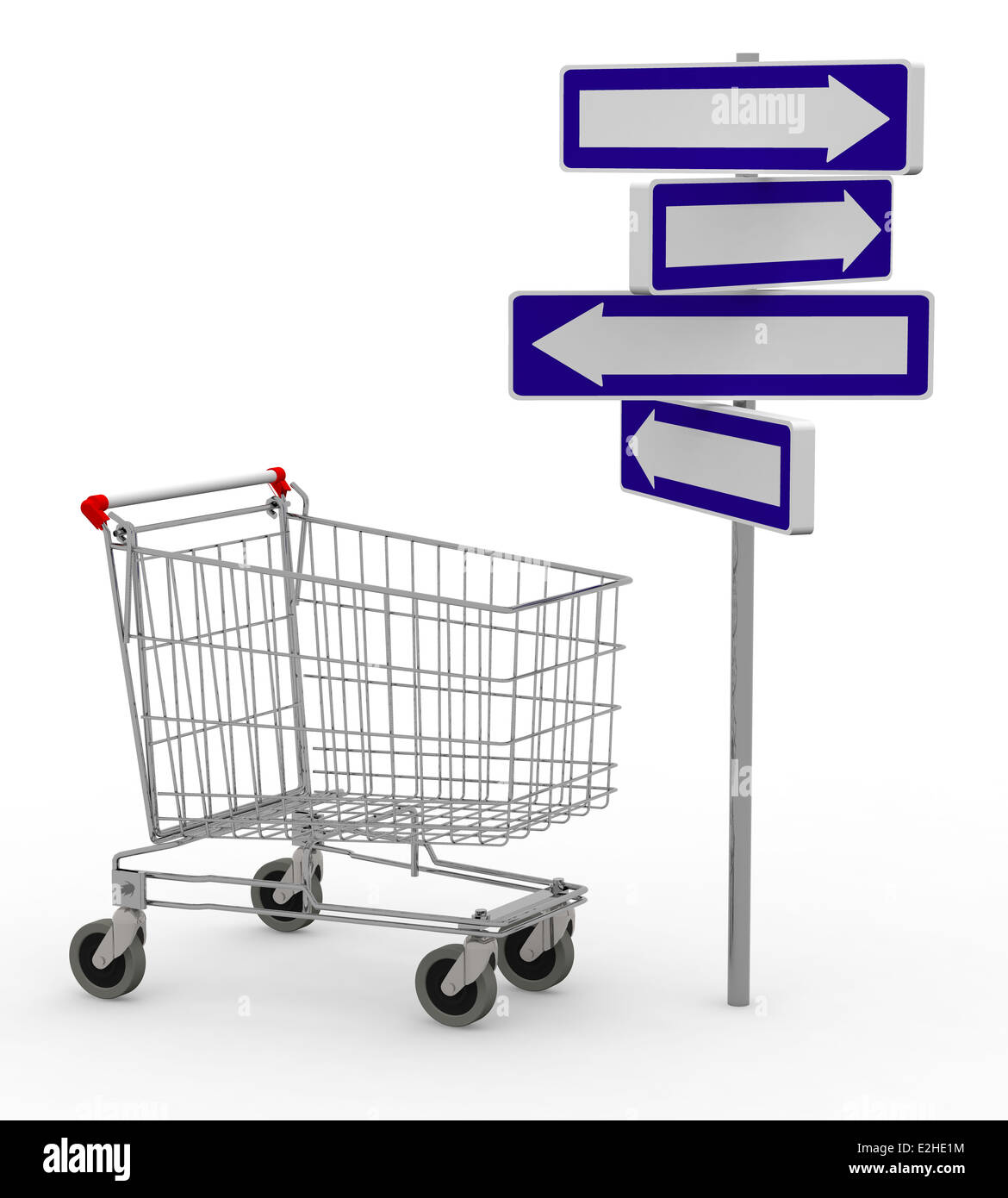 shopping cart and signage arrow, 3d illustration Stock Photo - Alamy
