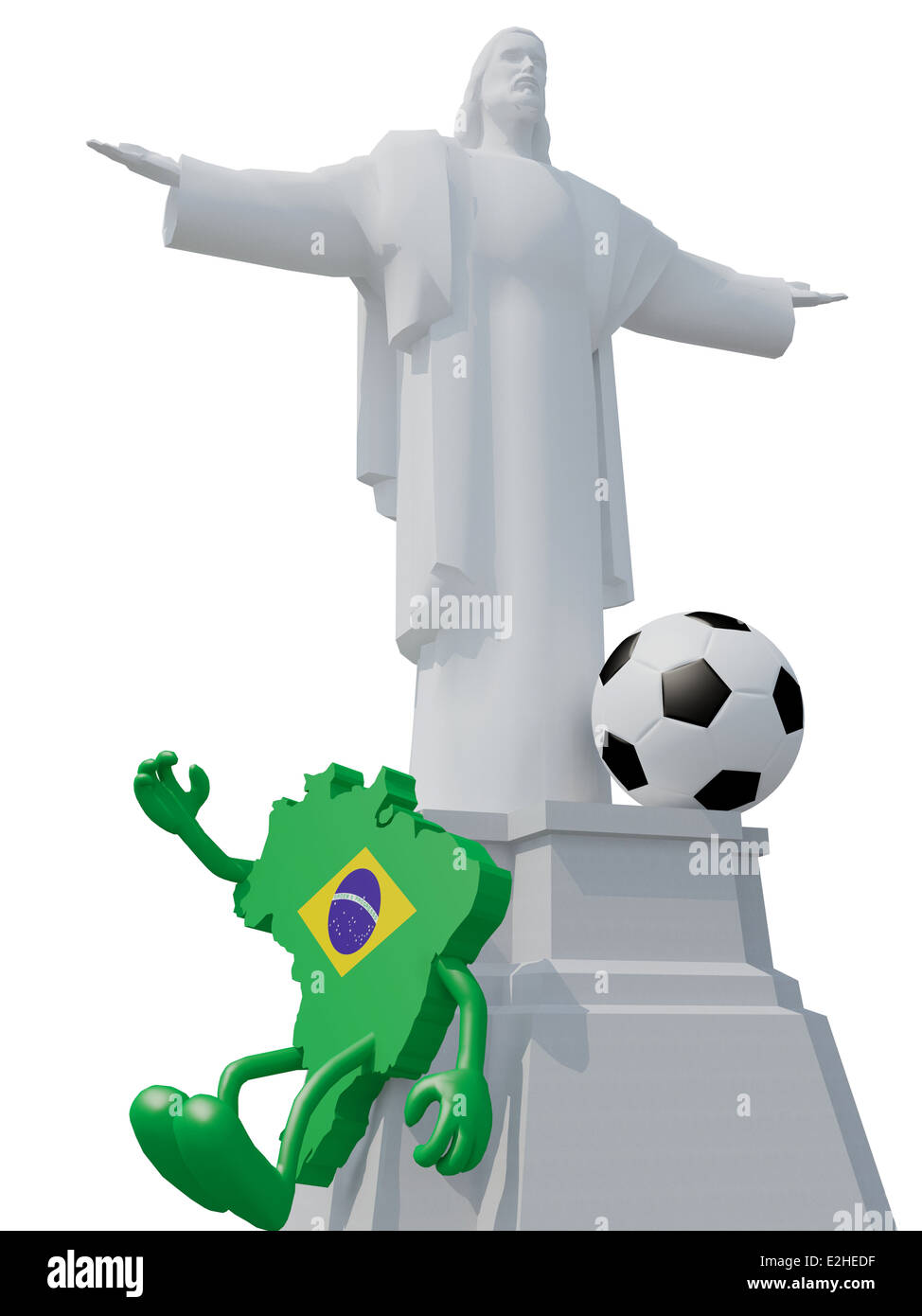 Christ the Redeemer with soccer ball and brasil map cartoon on bottom ...