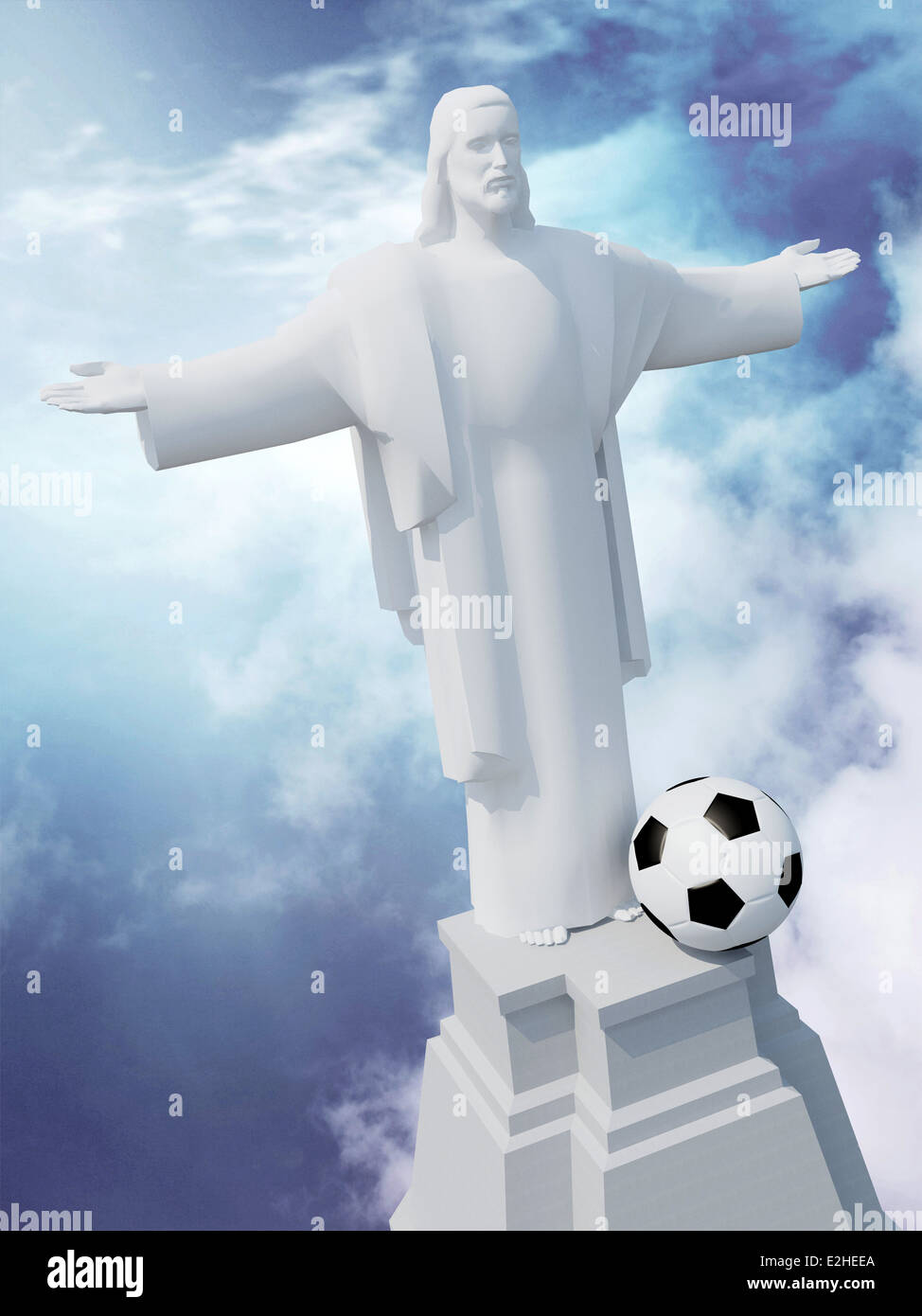 Christ the Redeemer with soccer ball on sky background, 3d illustration ...