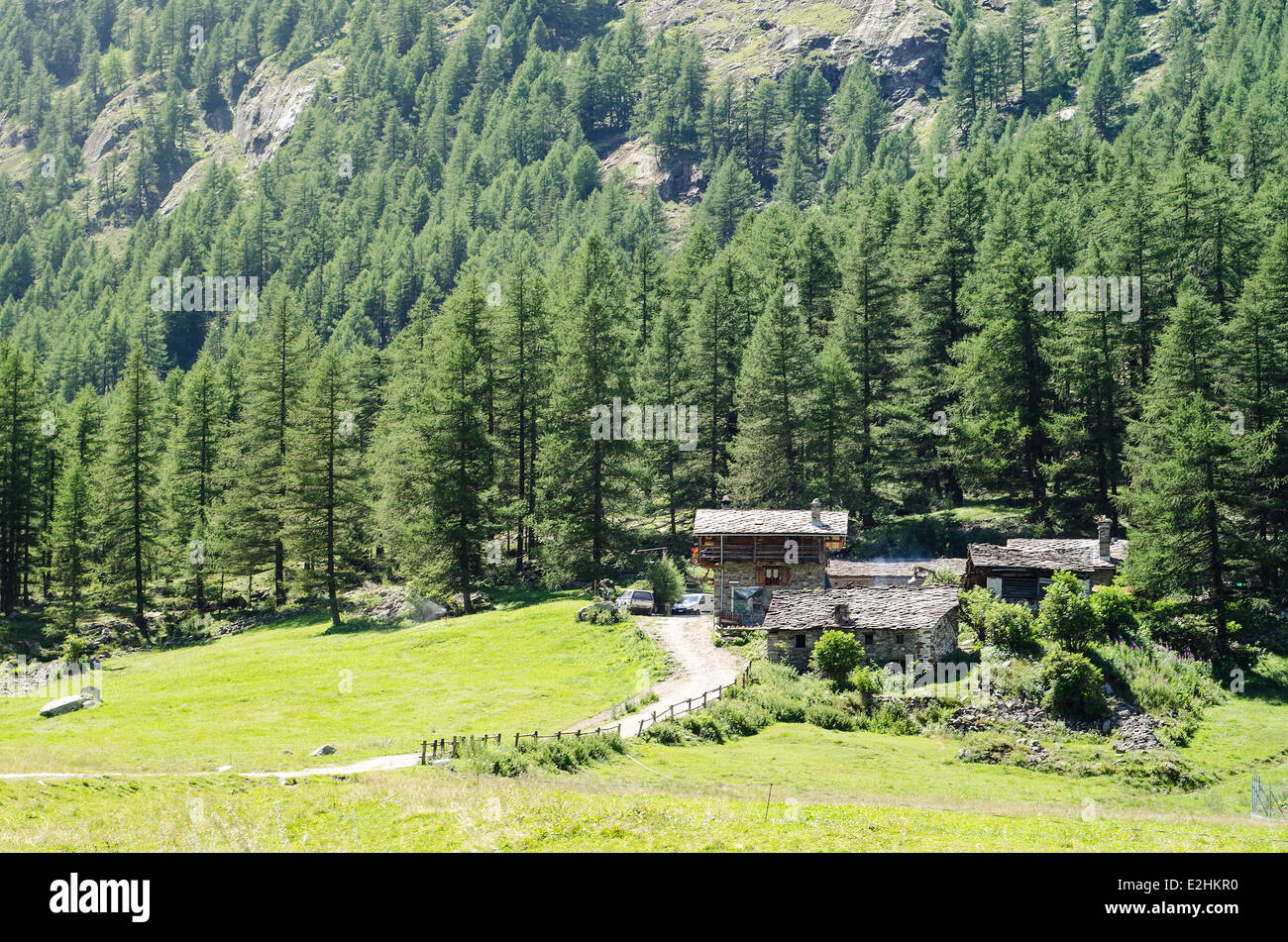 alpine stone houses in mountain in northern italy Stock Photo - Alamy