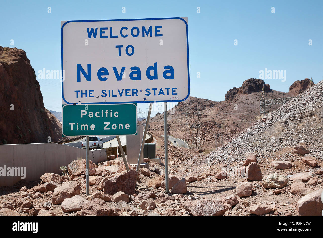 Welcome to Nevada highway sign on the Hoover Dam Bypass bridge, Nevada ...