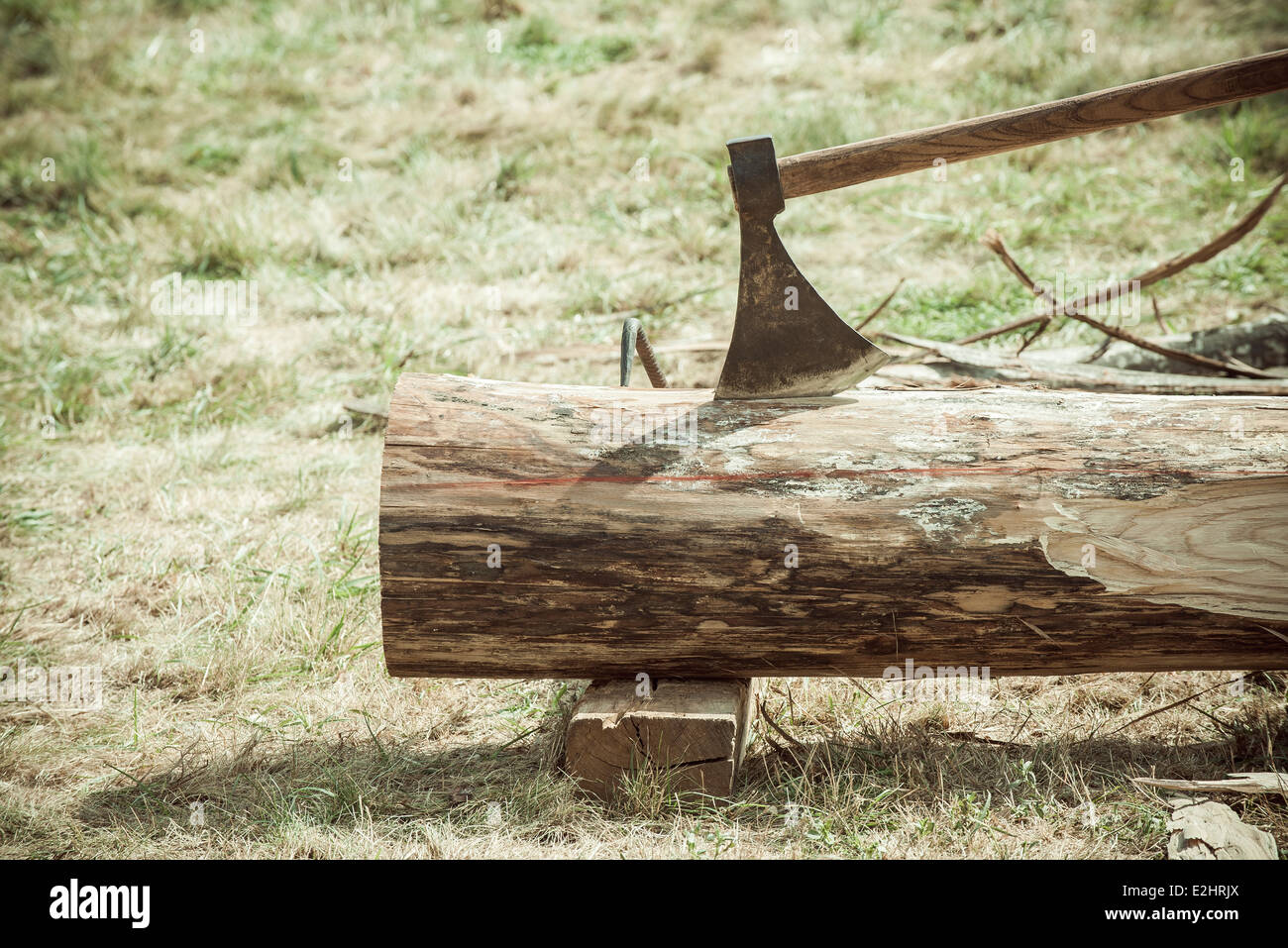 Axe in log Stock Photo - Alamy