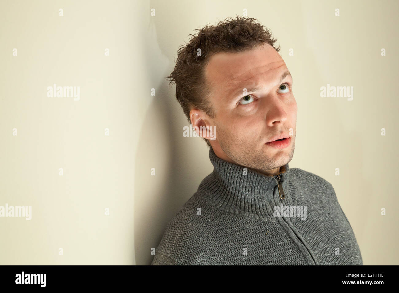 Closeup portrait of young thinking Caucasian man Stock Photo - Alamy