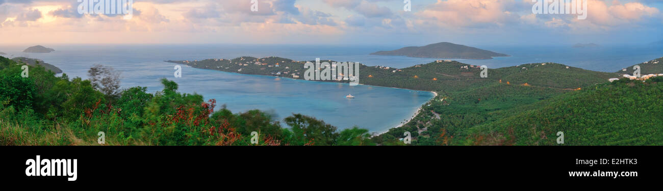 Virgin Islands St Thomas sunset panorama mountain view with colorful ...