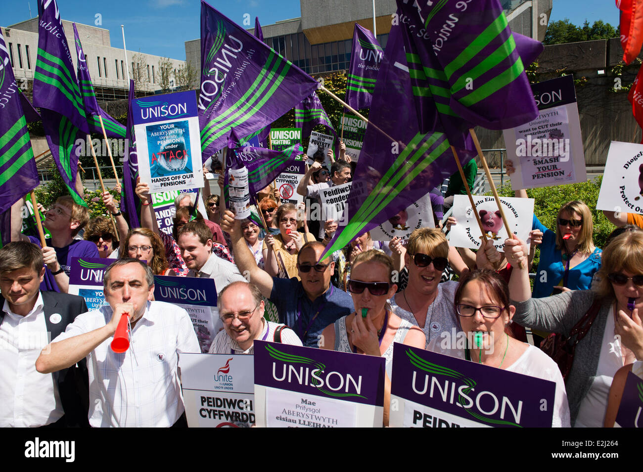 Aberystwyth Wales UK, Friday 20 June 2014 Around 70 members of Unite ...