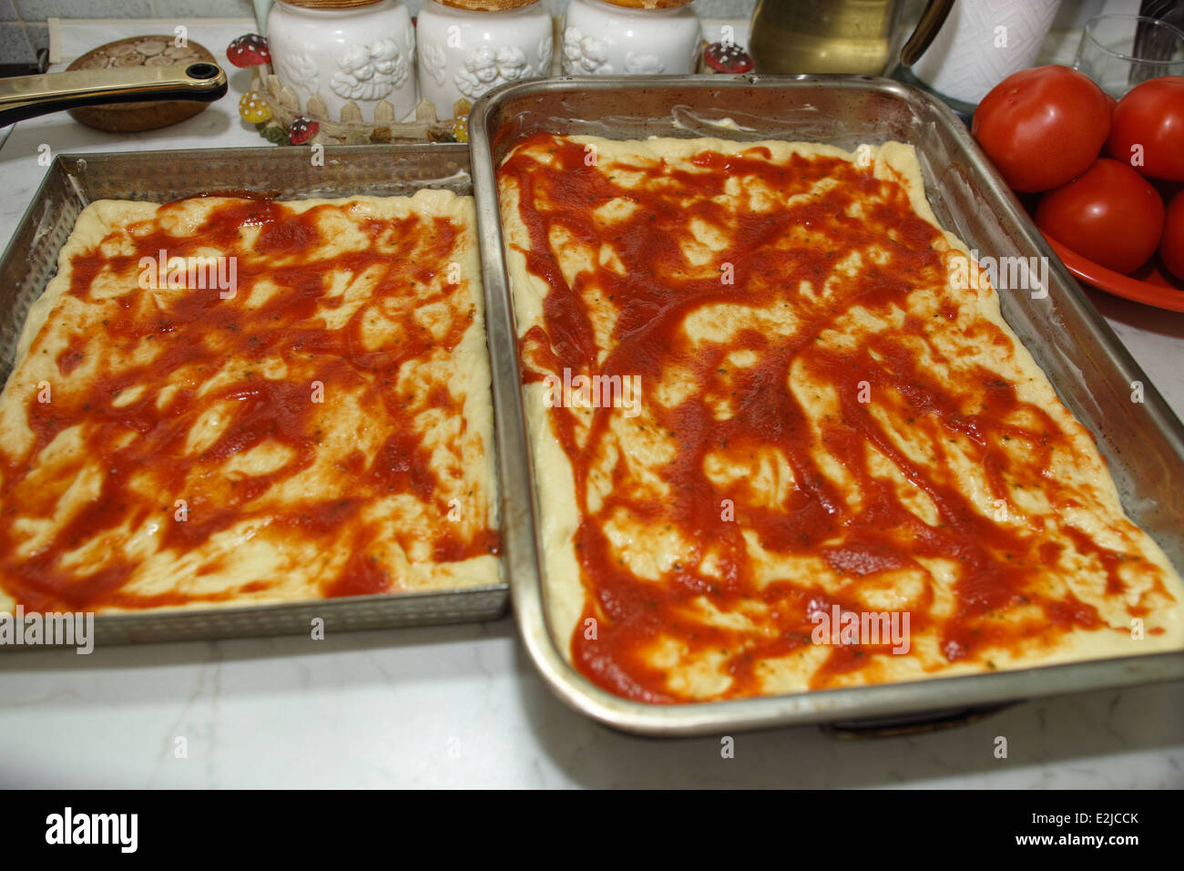 In the Polish kitchen. Preparing a delicious Home Pizza, Italian ...