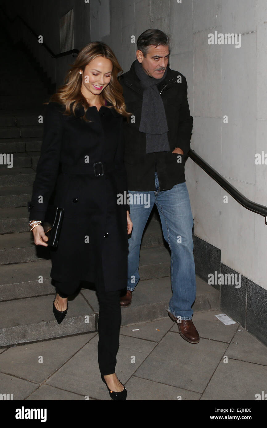 George Clooney and Stacy Keibler arriving at Grill Royal restaurant for ...