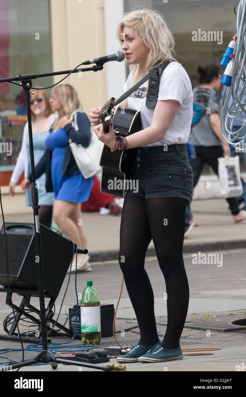 Beth McCarthy, contestant on BBC Television's 2014 The Voice, busking ...