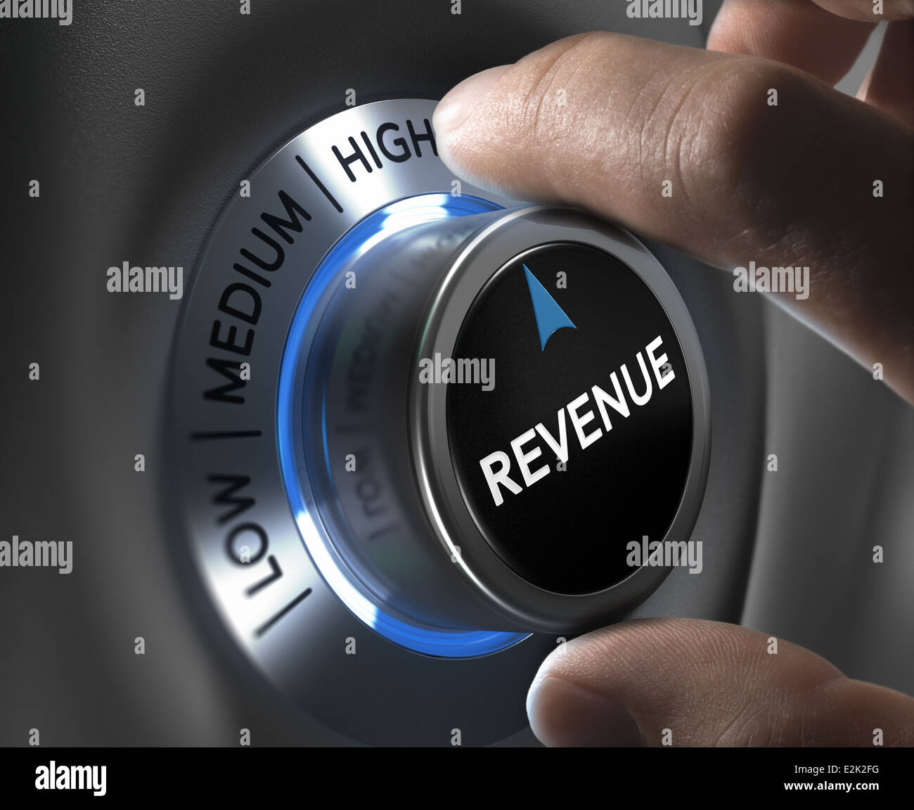 finger turning a revenue button to the highest position. Concept ...