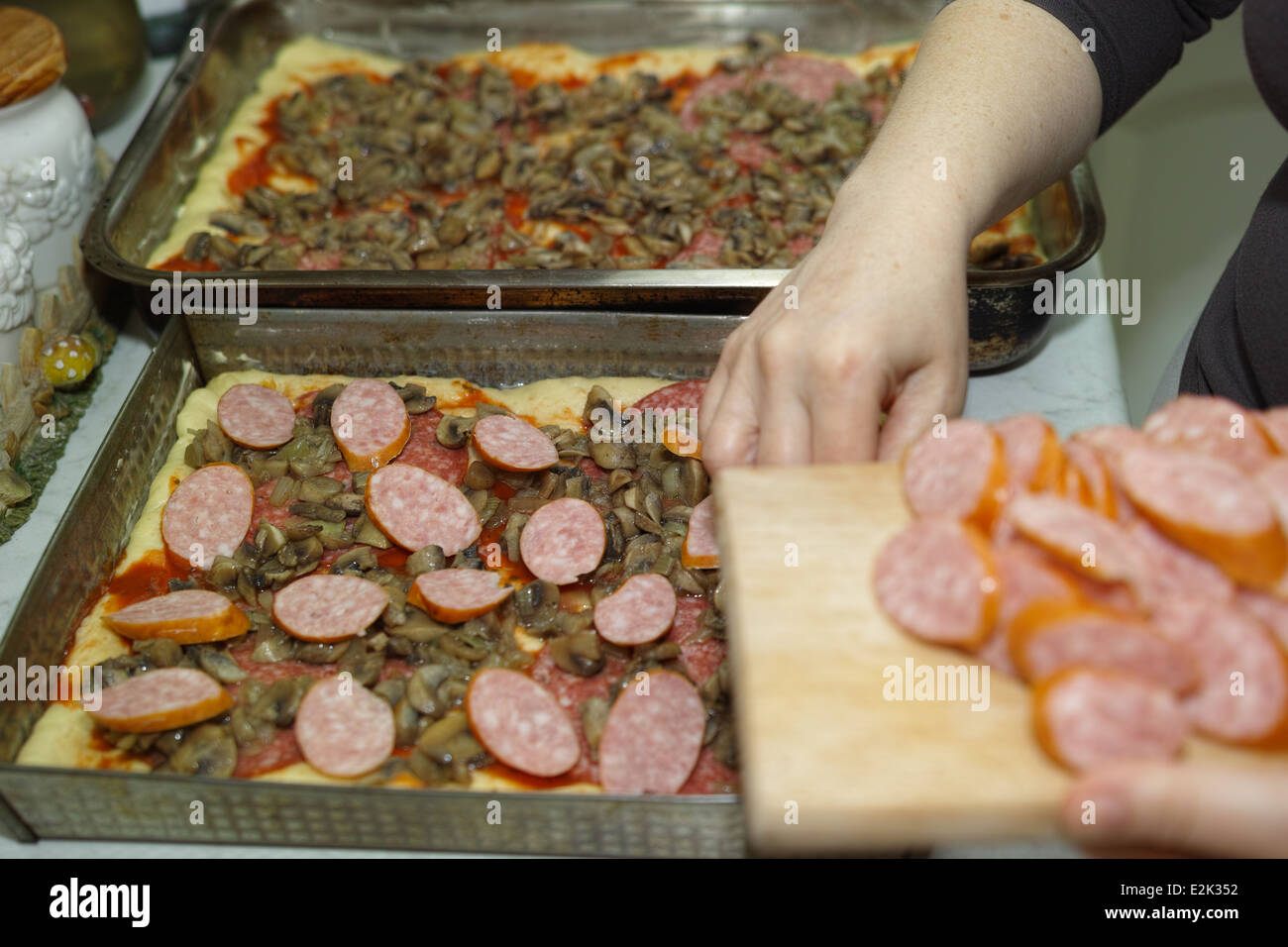 In the Polish kitchen. Preparing a delicious Home Pizza, Italian ...