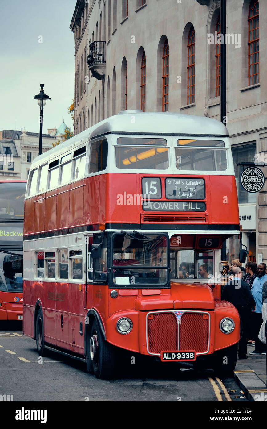 Vintage red bus in street Stock Photo - Alamy