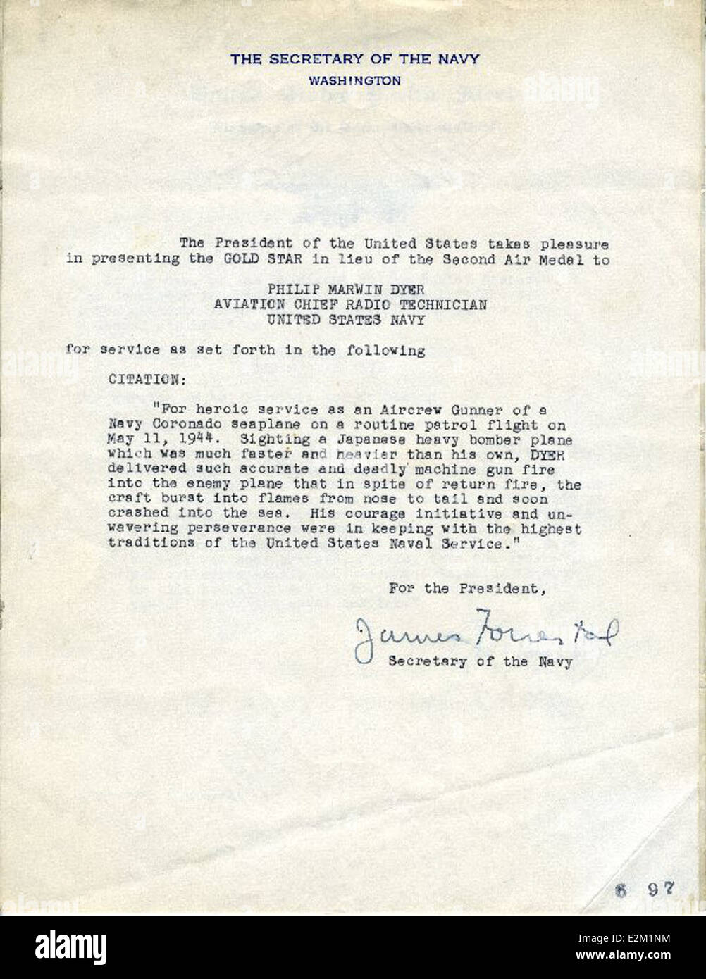 This image features an autograph of James Forrestal, the first U.S ...