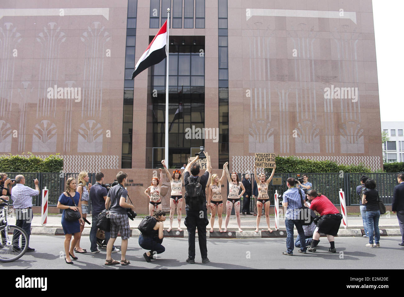 Members of Femen feminist protest group demonstrating at the Egyptian ...