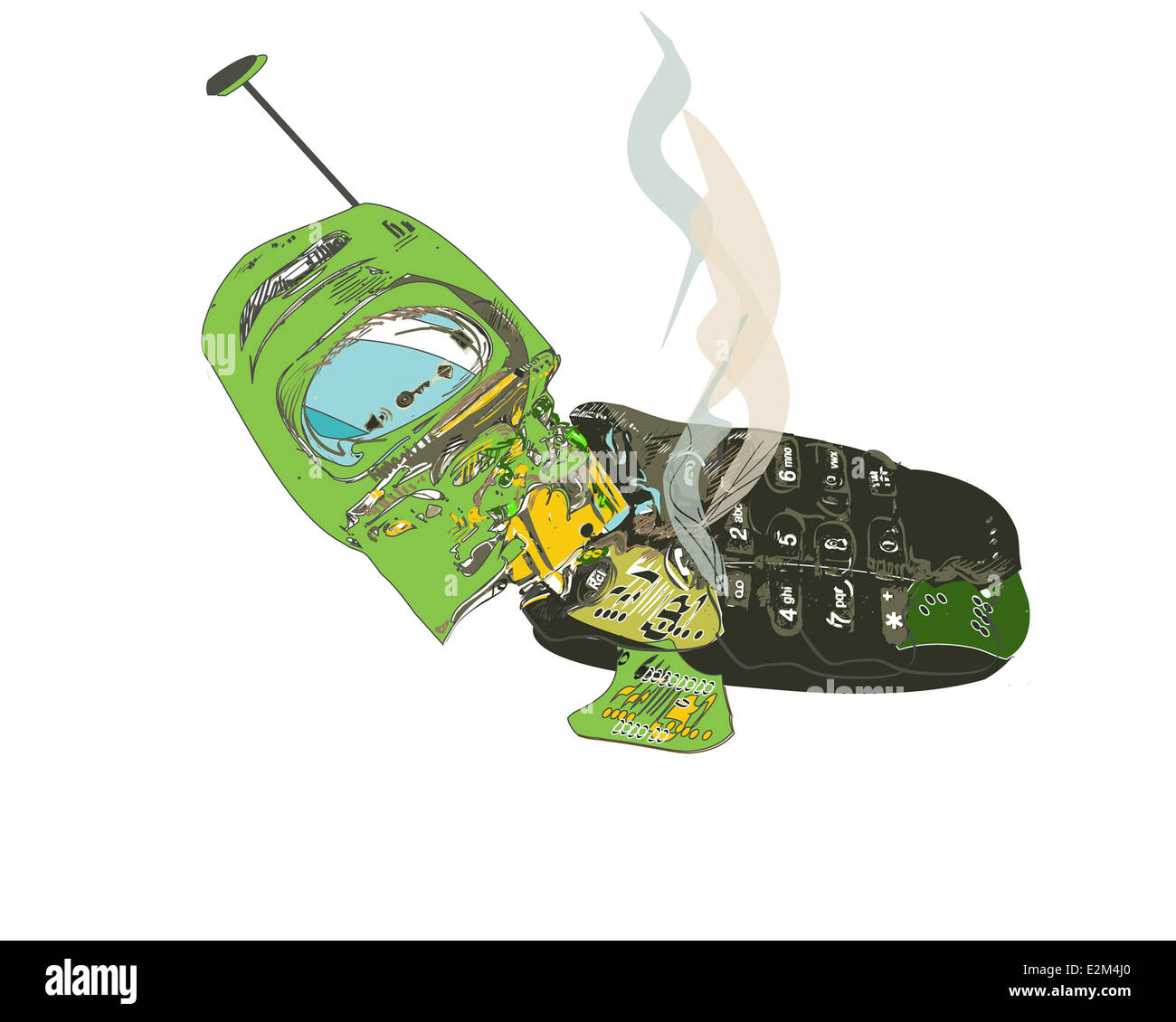 Illustration of a crashed cellphone Stock Photo - Alamy