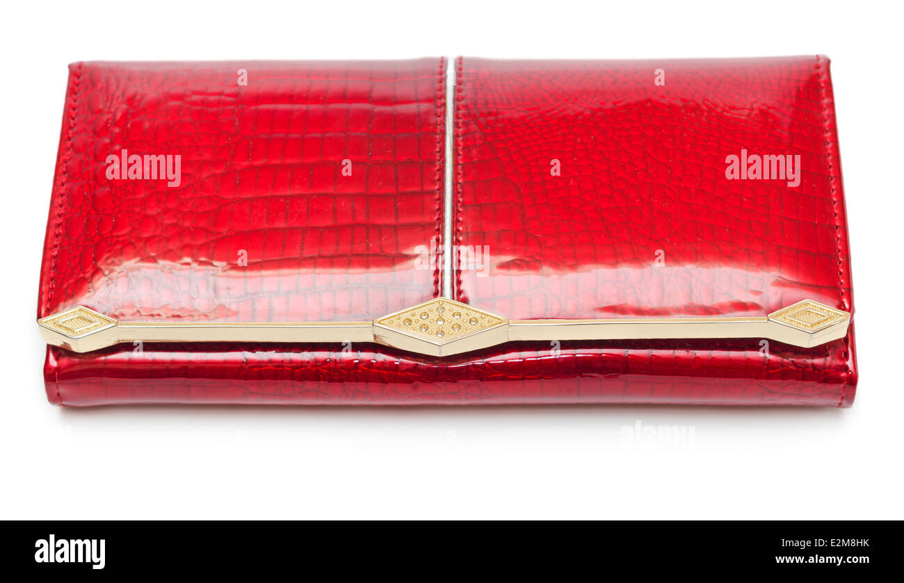 Red leather purse isolated on white background Stock Photo - Alamy
