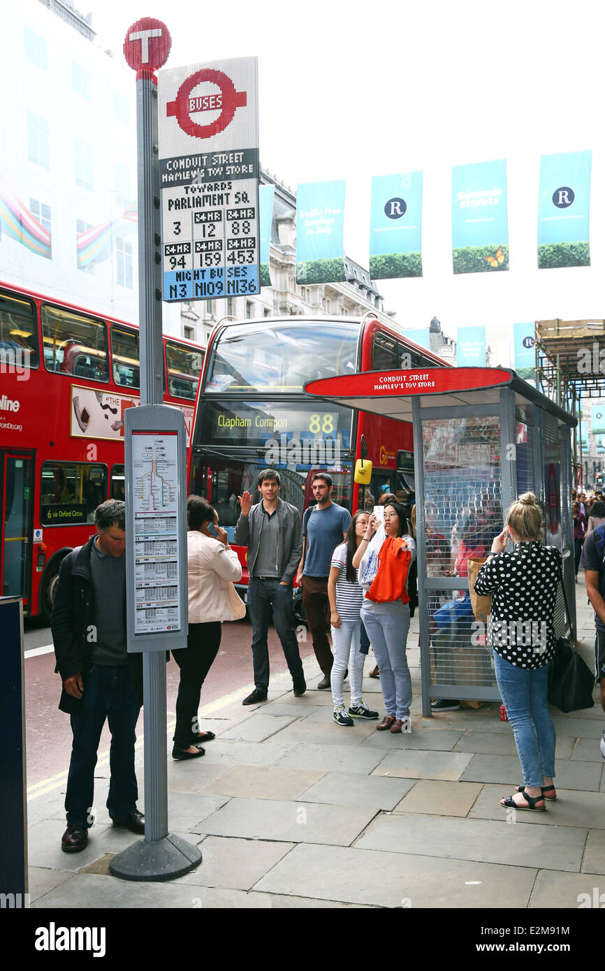 London, UK. 20th June 2014. A Lego Bus Stop in Regent's Street at ...