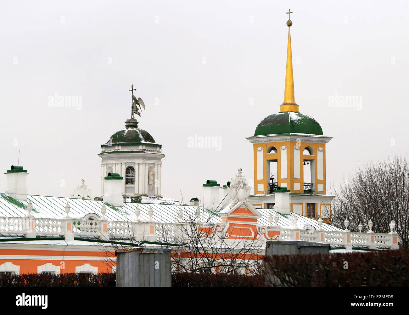 beautiful landscape with temples in the winter in a park in Moscow ...