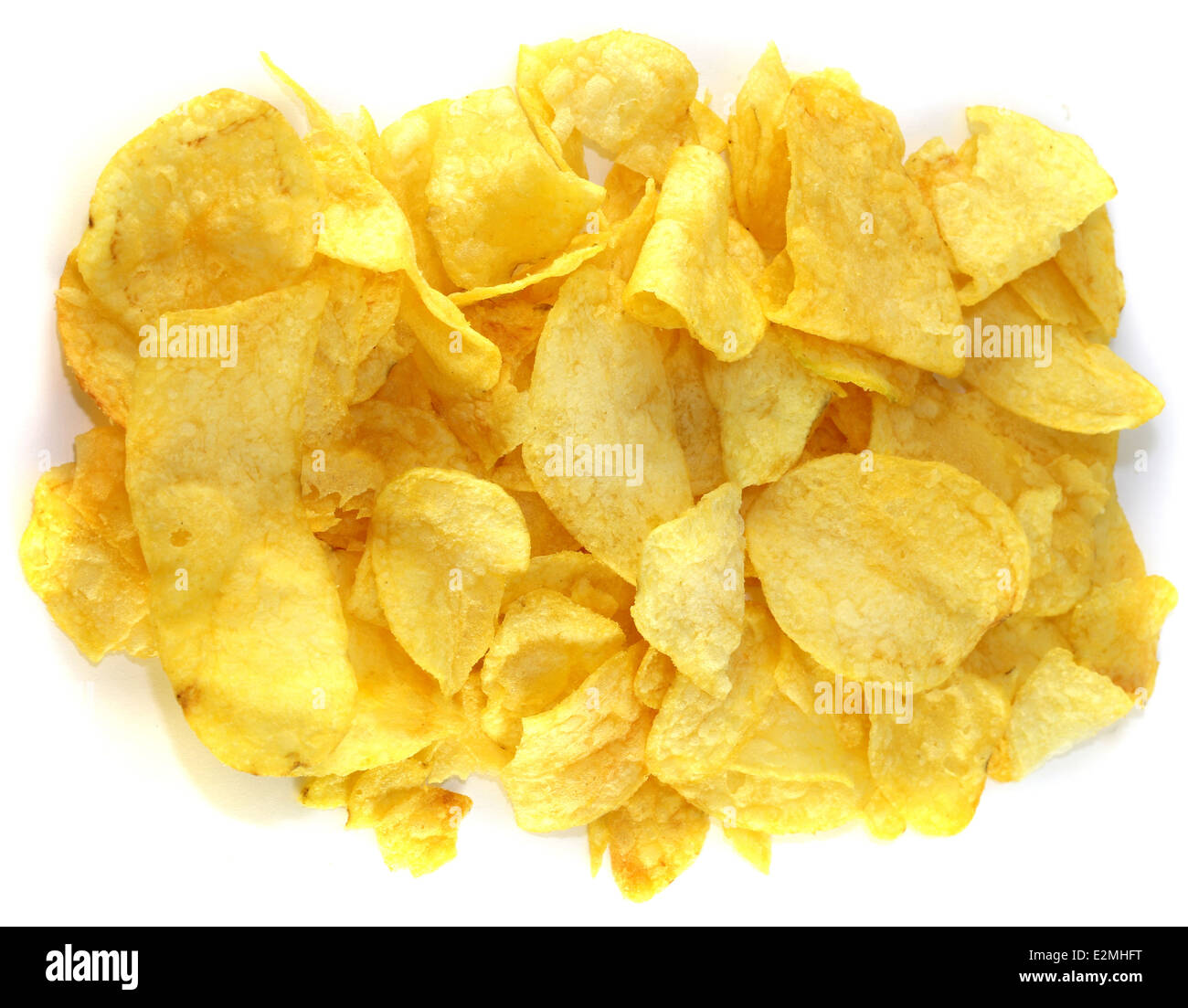 yellow potato chips on white background Stock Photo - Alamy