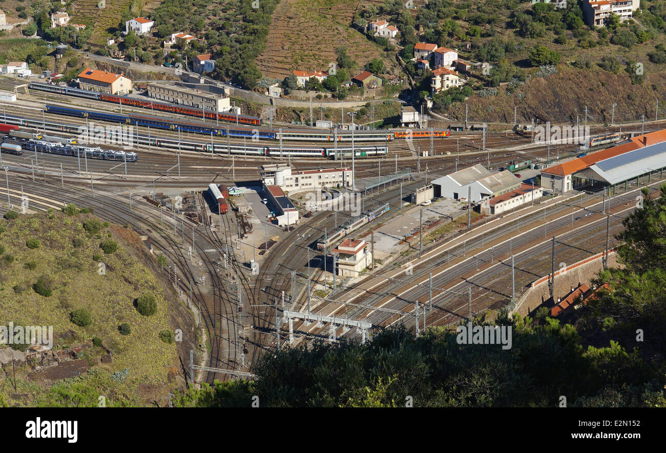 Aerial view of the last train station before Spain in the south of ...
