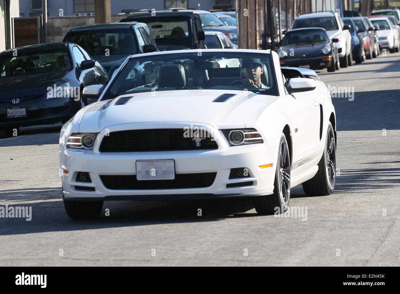 Marvin Humes from JLS arrives in a 5-liter Mustang to see The Saturdays ...