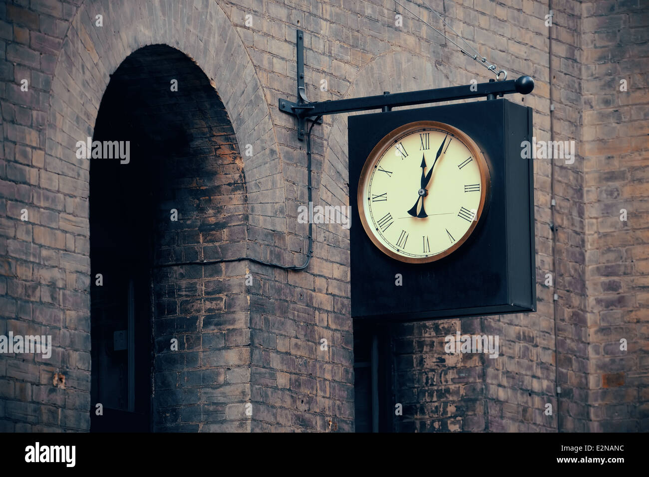 Urban historical architecture with vintage clock in street in London ...