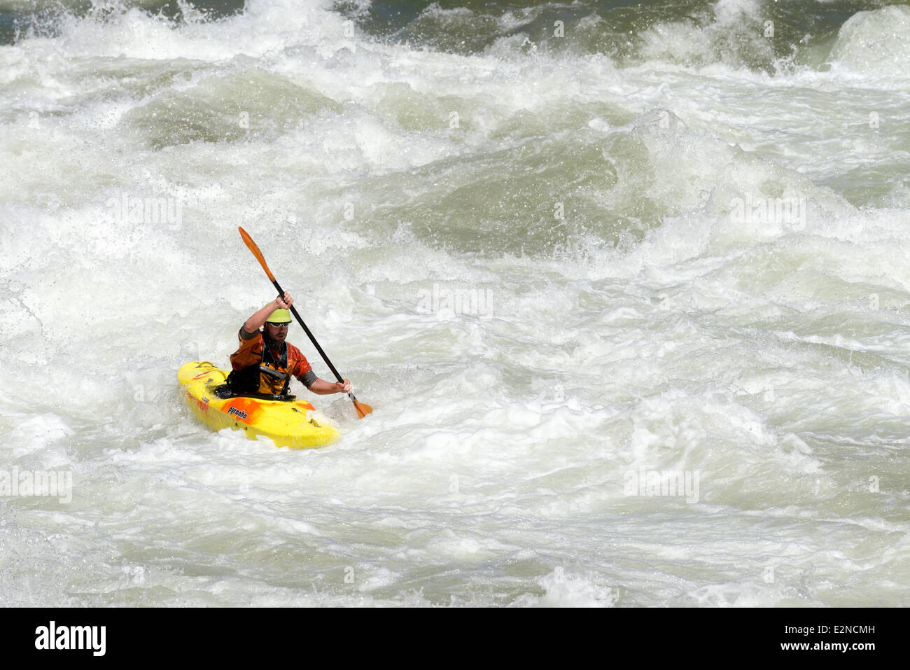 Kayaker running Lava Falls on the Colorado River in the Grand Canyon ...