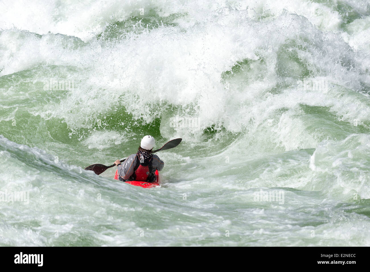 Kayaker running Lava Falls on the Colorado River in the Grand Canyon ...