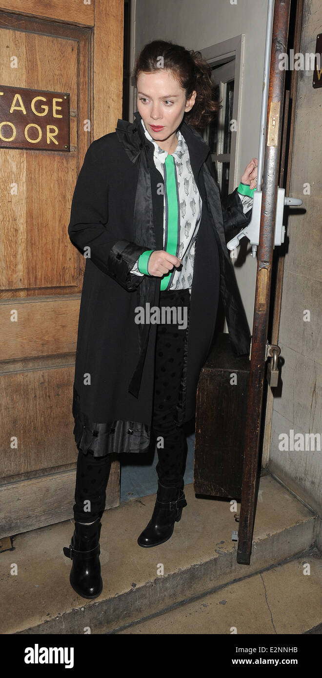 Anna Friel leaves the Vaudeville Theatre after performing in the play ...
