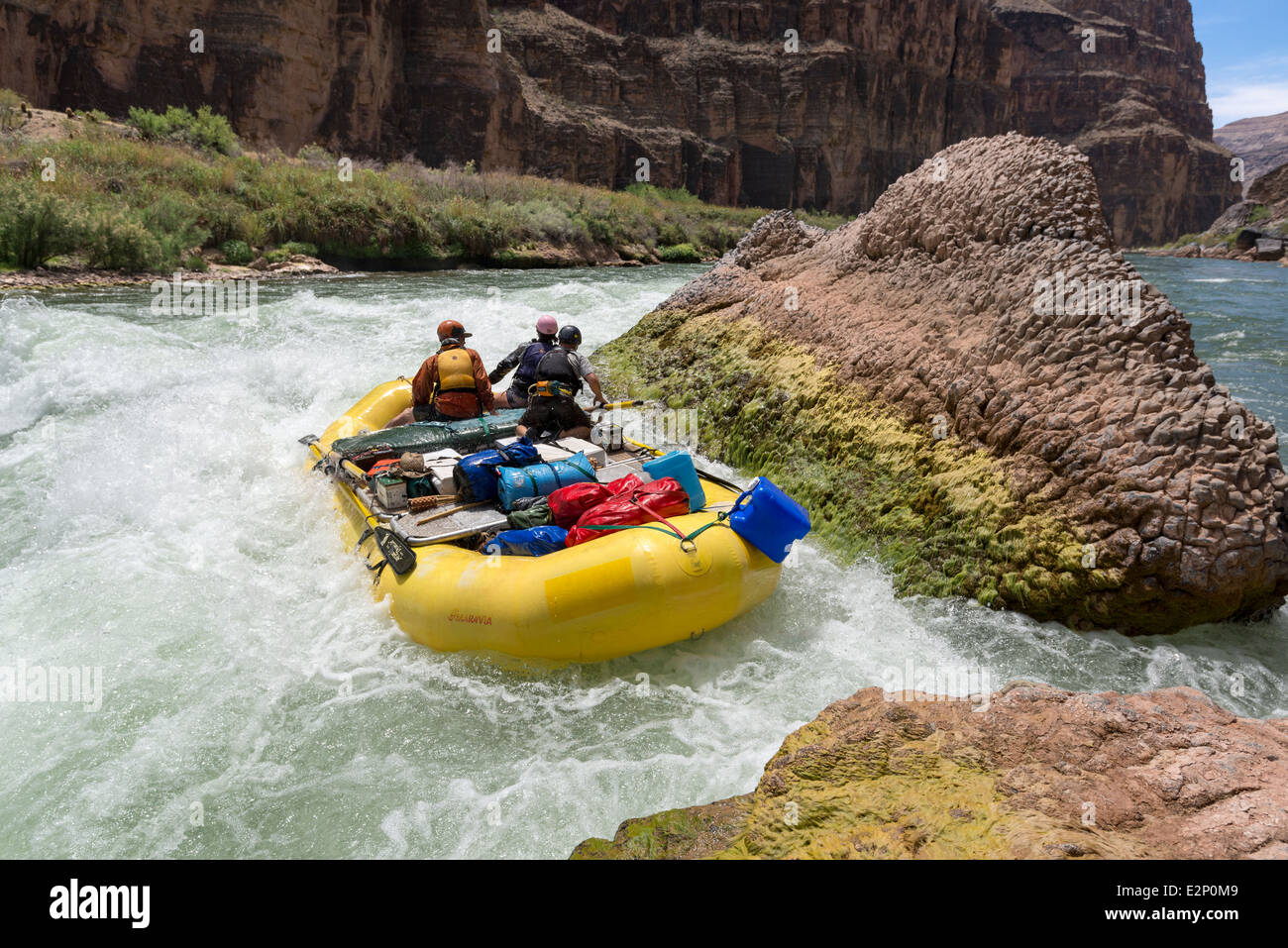Raft caught in an eddy in Lava Falls on the Colorado River in the Grand ...