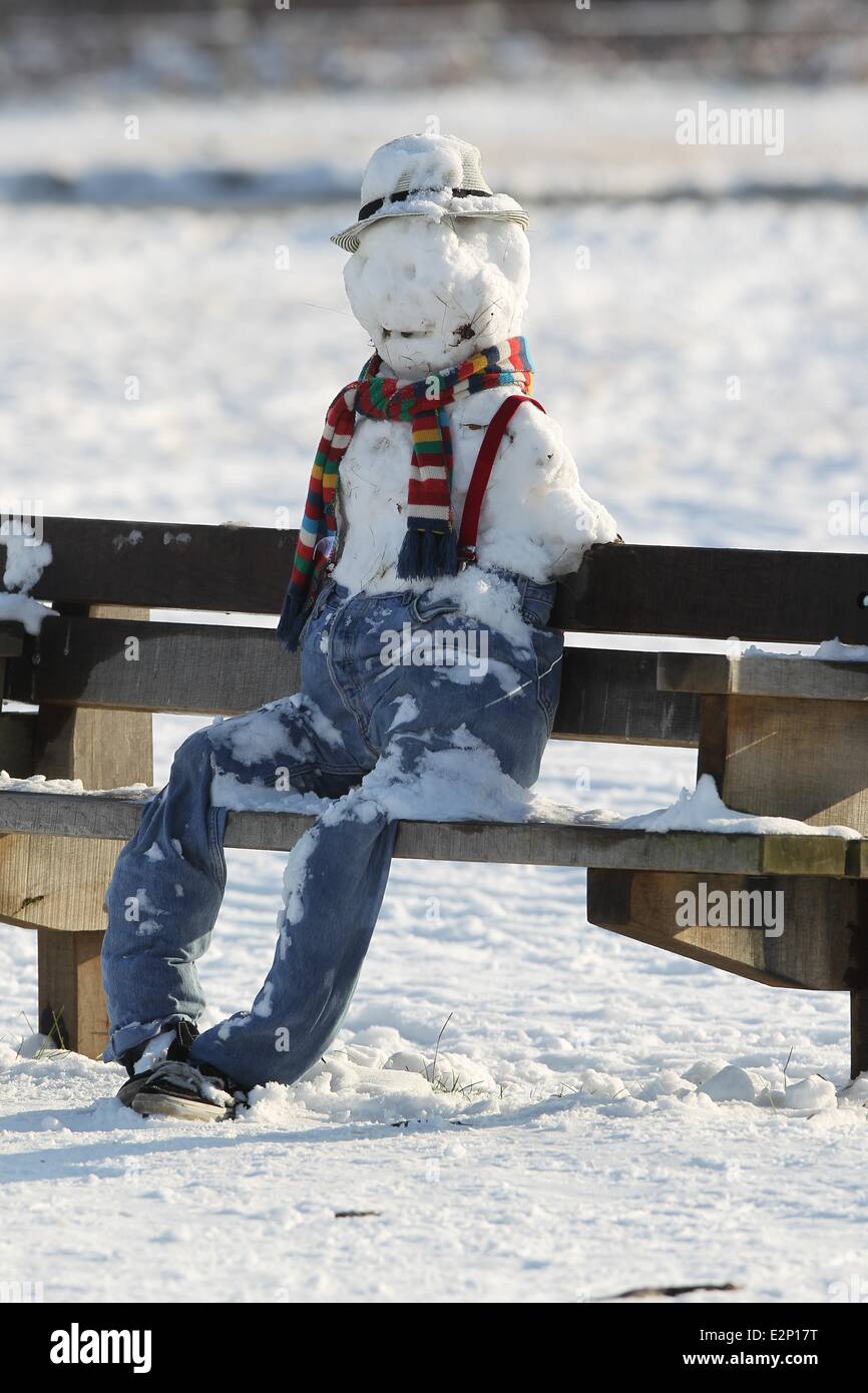 Snow scenes in Richmond Park Featuring: Snowman Where: London, United ...