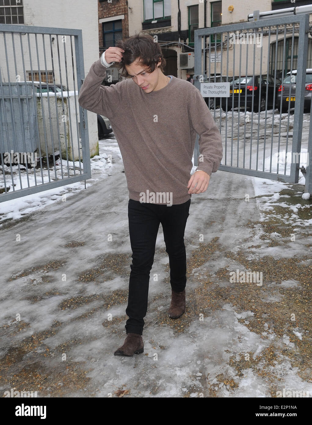 Harry Styles out and about on a slushy wet day Featuring: Harry Styles ...