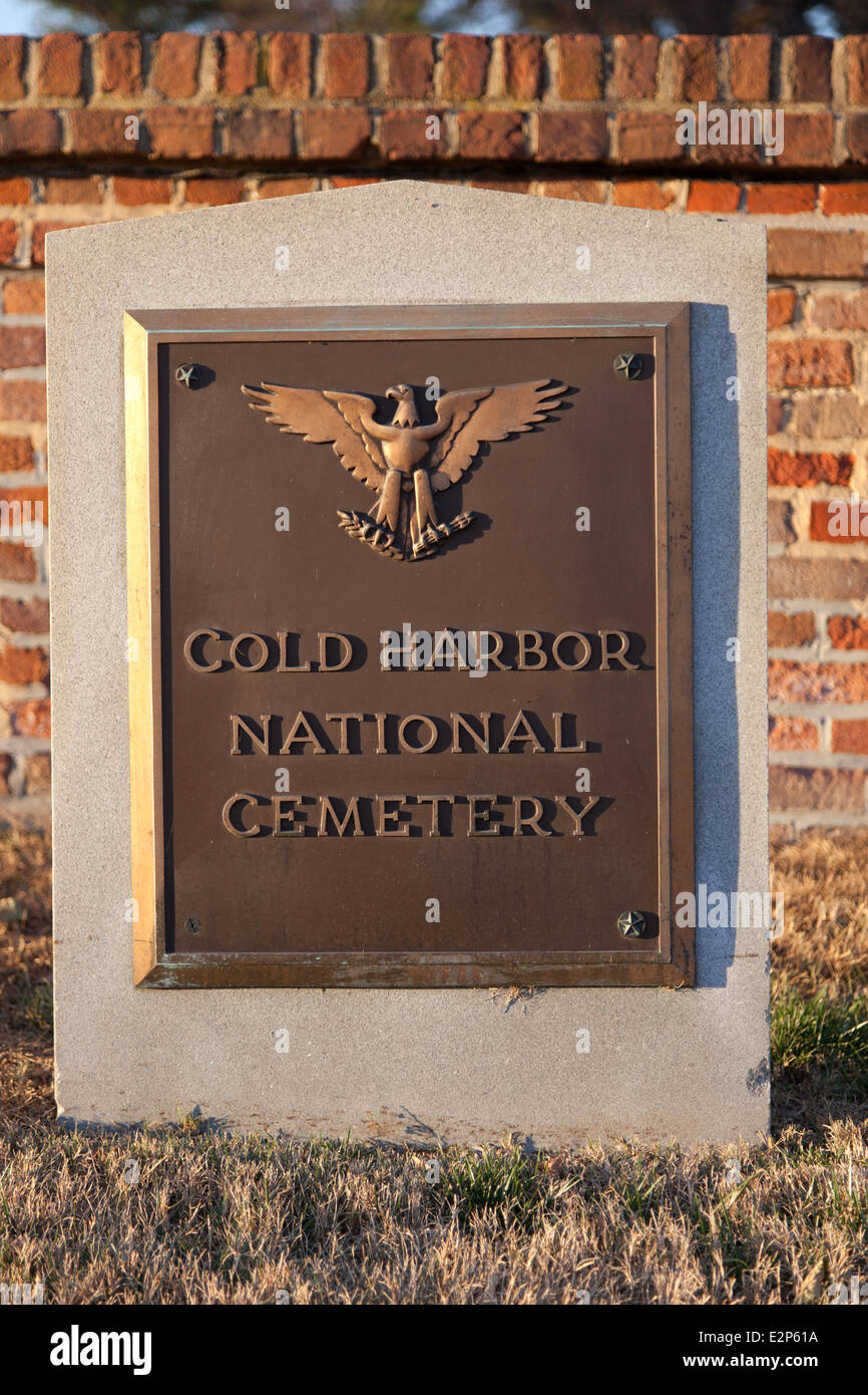 Bronze sign for Cold Harbor National Cemetery in Virginia Stock Photo ...
