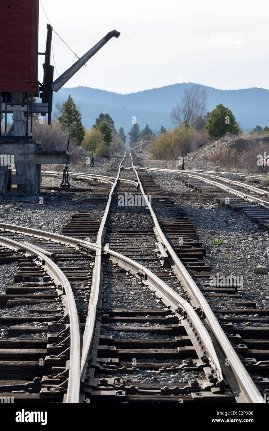 Narrow gauge railroad tracks and water tower, Sumpter Valley Railroad ...
