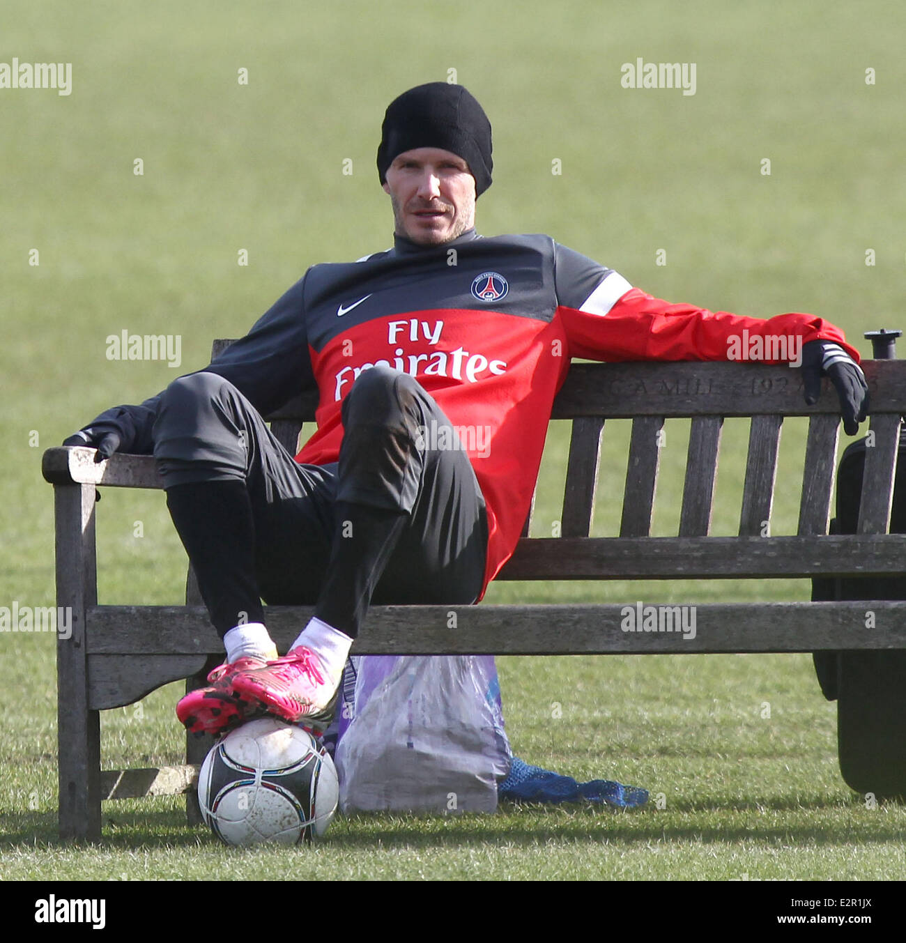 David Beckham takes a break from his training session with coaches from ...