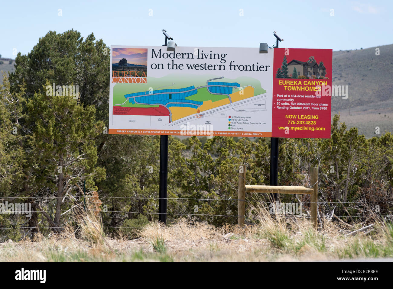 Billboard advertising a subdivision outside the town of Eureka, Nevada ...