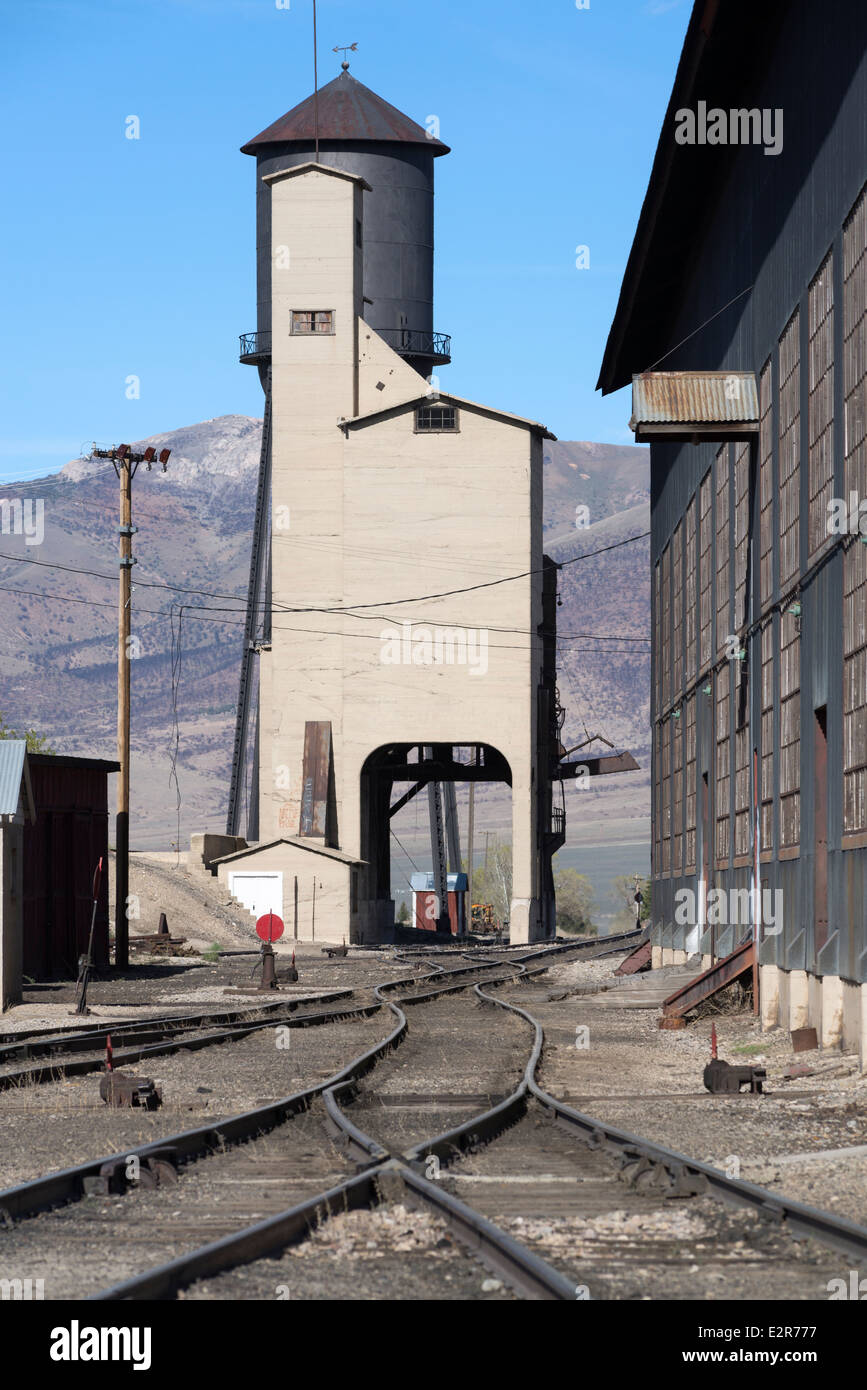 Concrete coal tower in the rail yard of the historic Nevada Northern ...