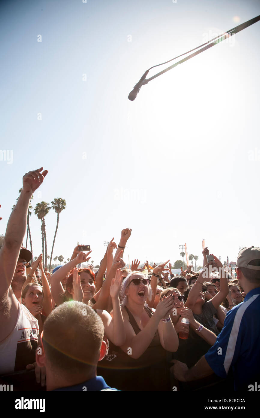 Pomona, CA, USA. 20th June, 2014. Stephen Christian of Anberlin holds ...