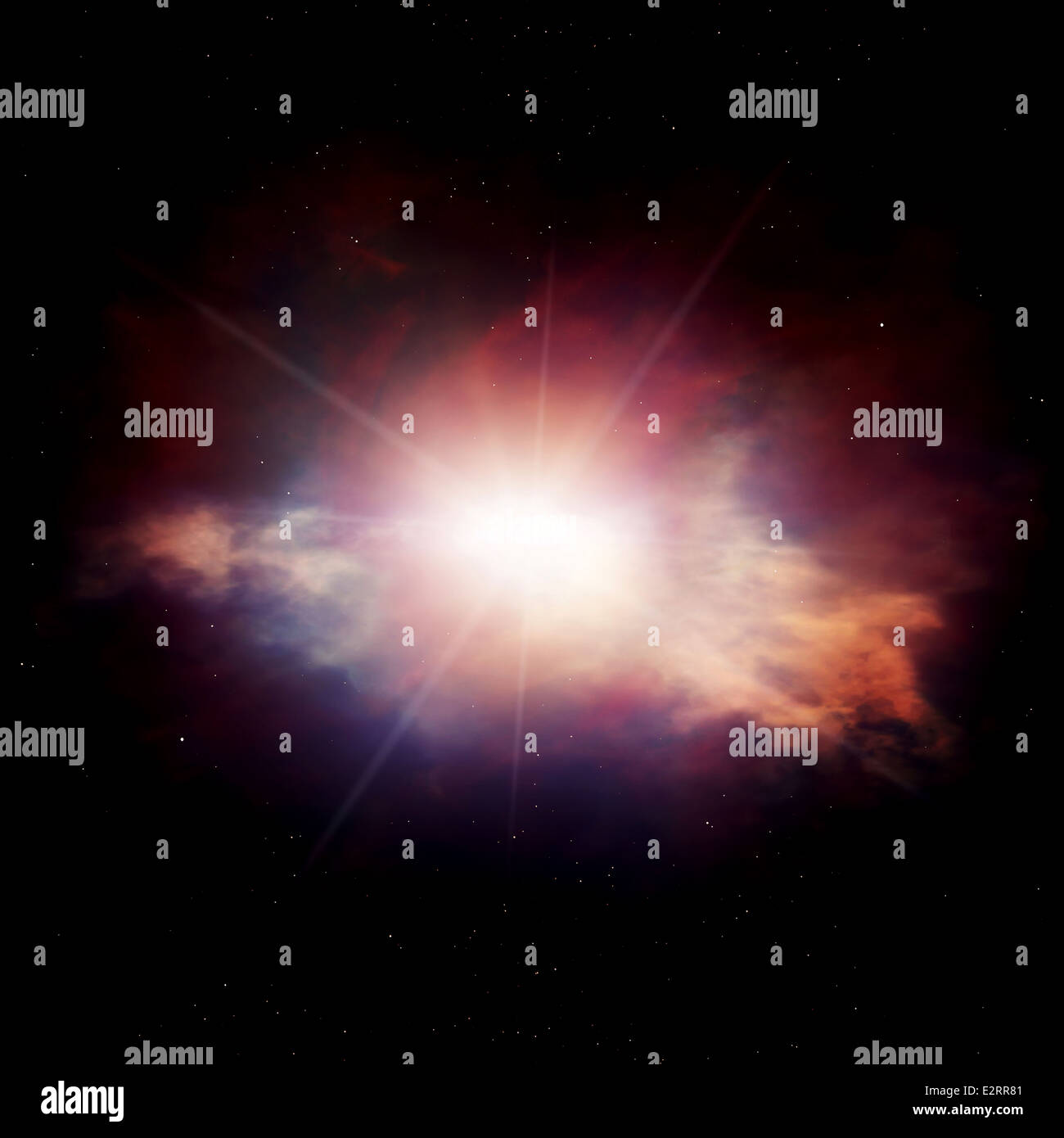 Colorful nebula with gas clouds and shining star. Space illustration ...