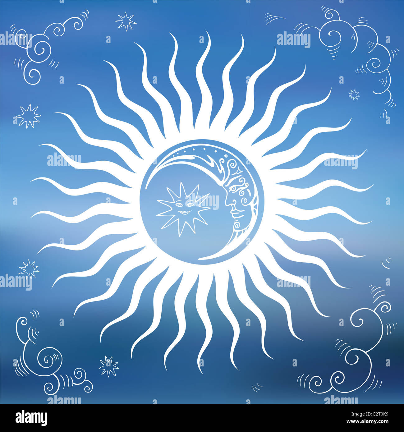 Vintage Sky, sun, moon, clouds, stars Stock Photo - Alamy