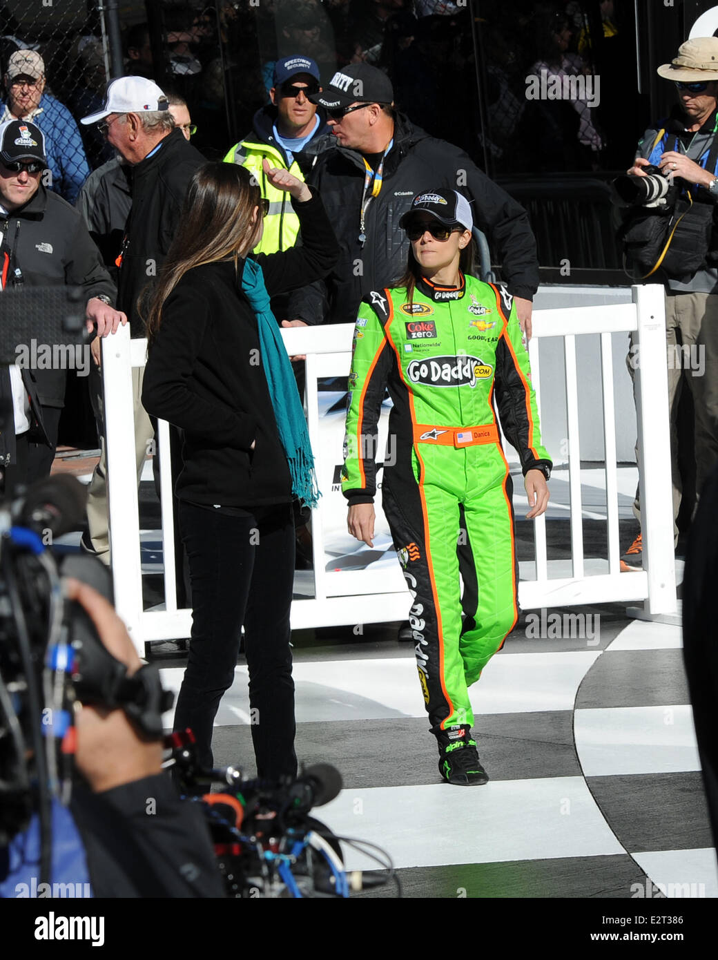 Danica Patrick poses after becoming the first women in NASCAR history ...