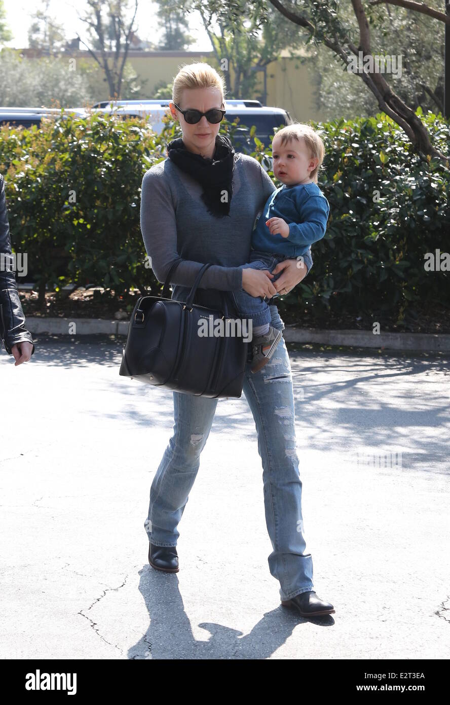January Jones seen with her son Xander and a friend heading to Houston ...