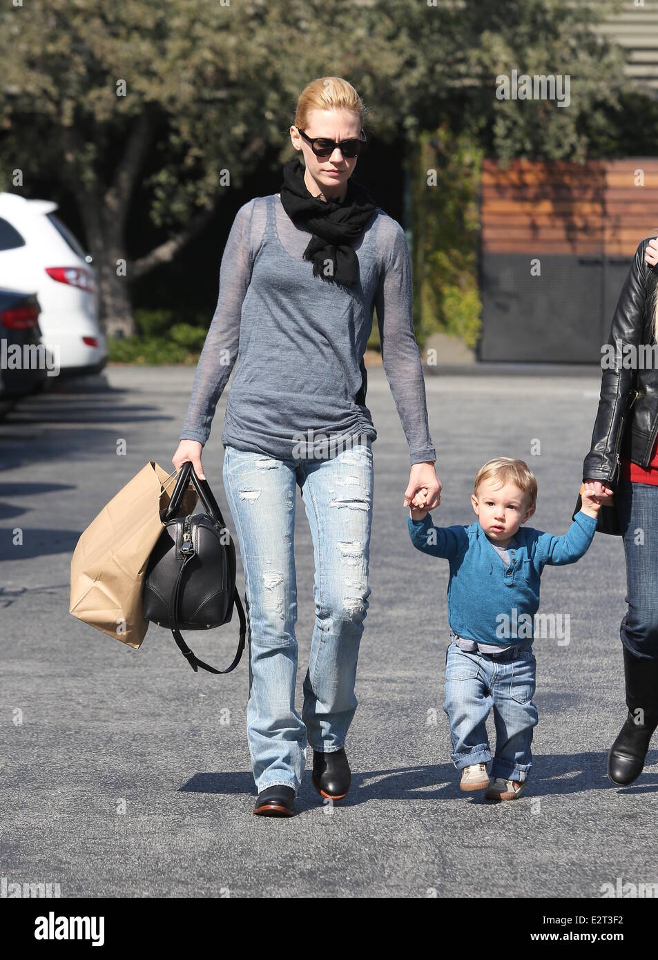 January Jones seen with her son Xander and a friend heading to Houston ...
