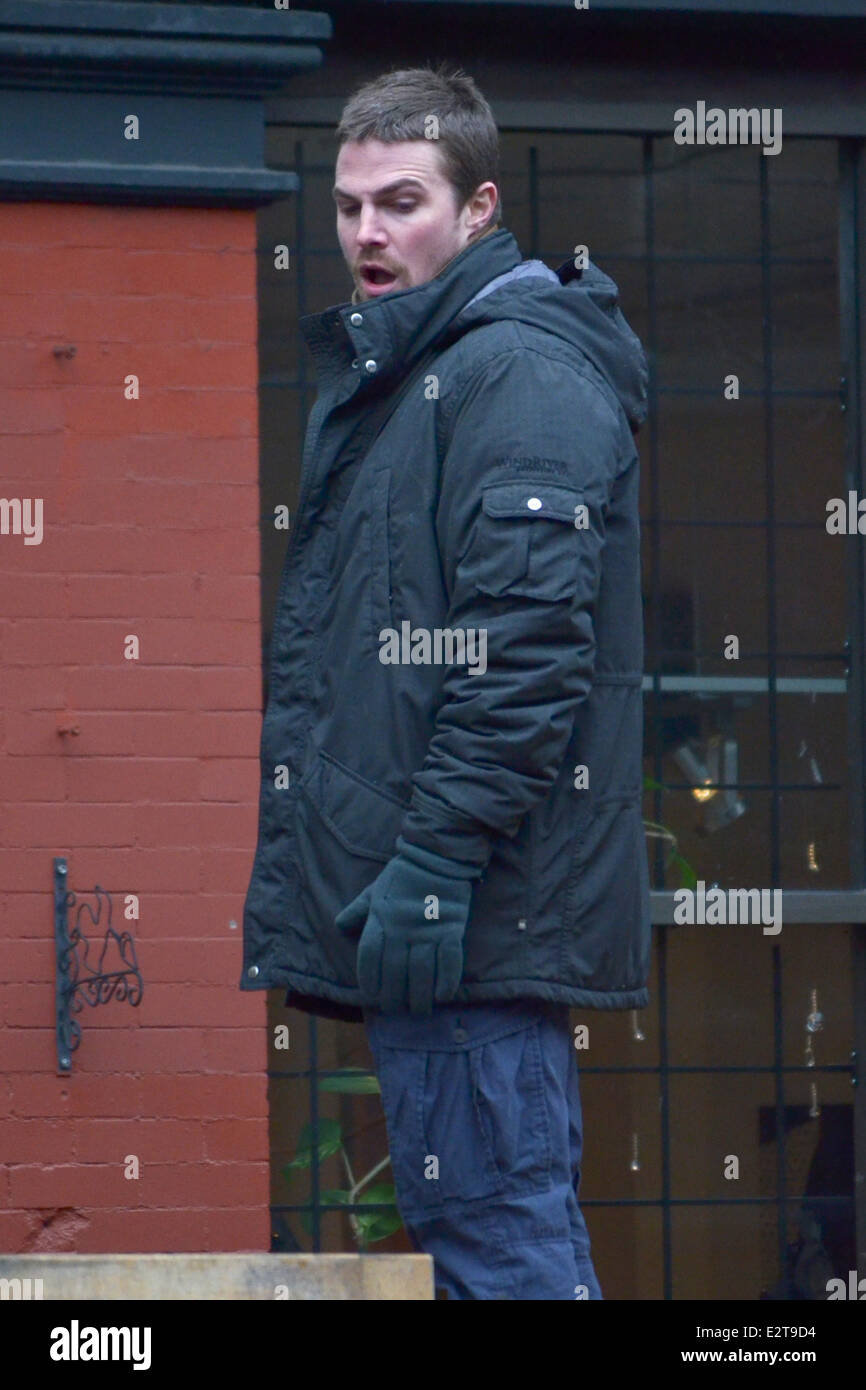 Stephen Amell filming scenes for the hit TV Show Arrow in Downtown ...